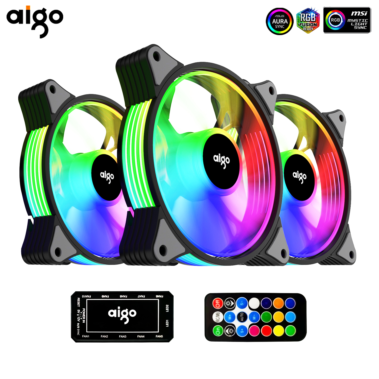 Aigo AR12 12 cm 3 Pin 5V Aura Sync Argb PC Case Fans SATA Power ...
