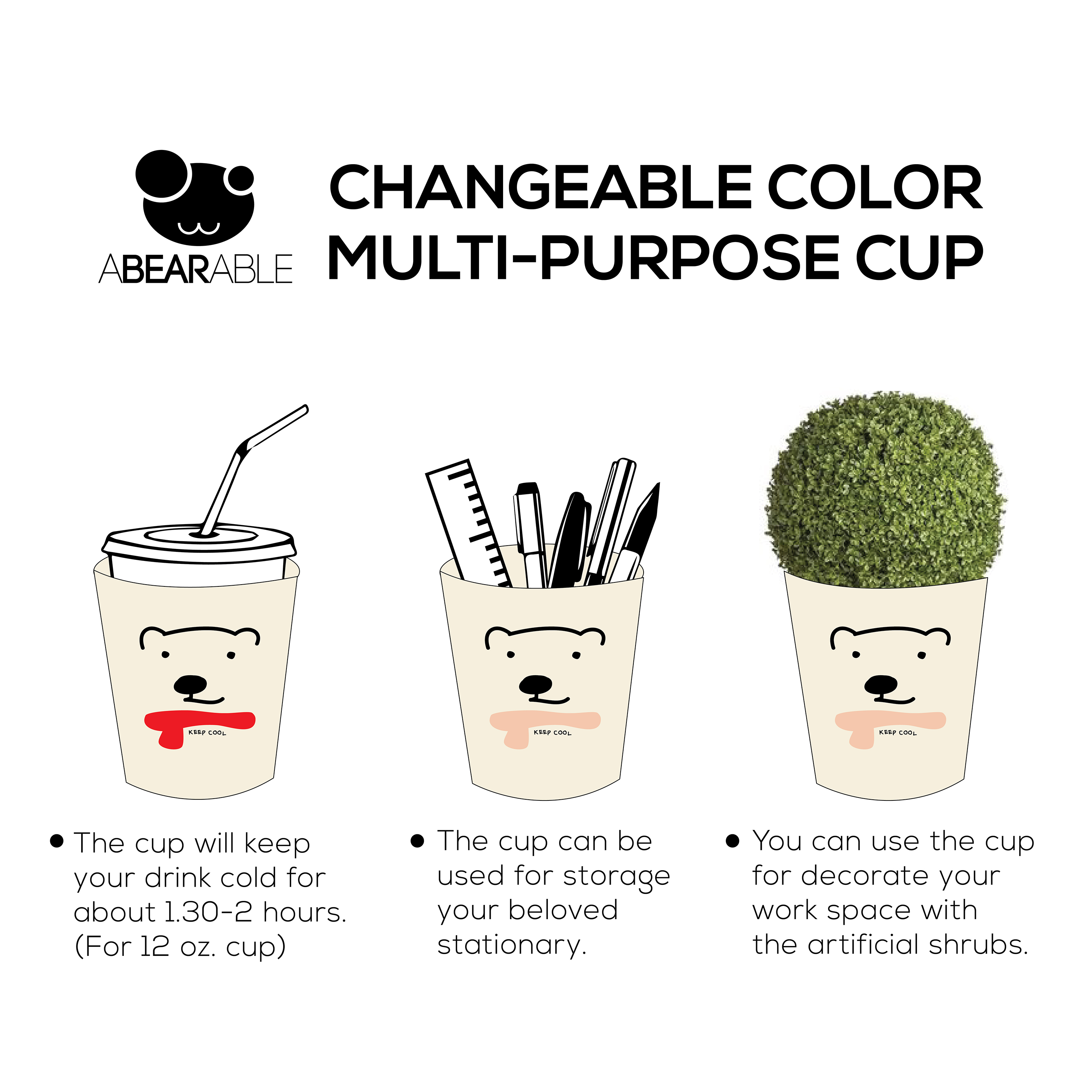 ABEARABLE - Keep Cool, ปลอกแก้วเอนกประสงค์เปลี่ยนสีตามอุณหภูมิ ...