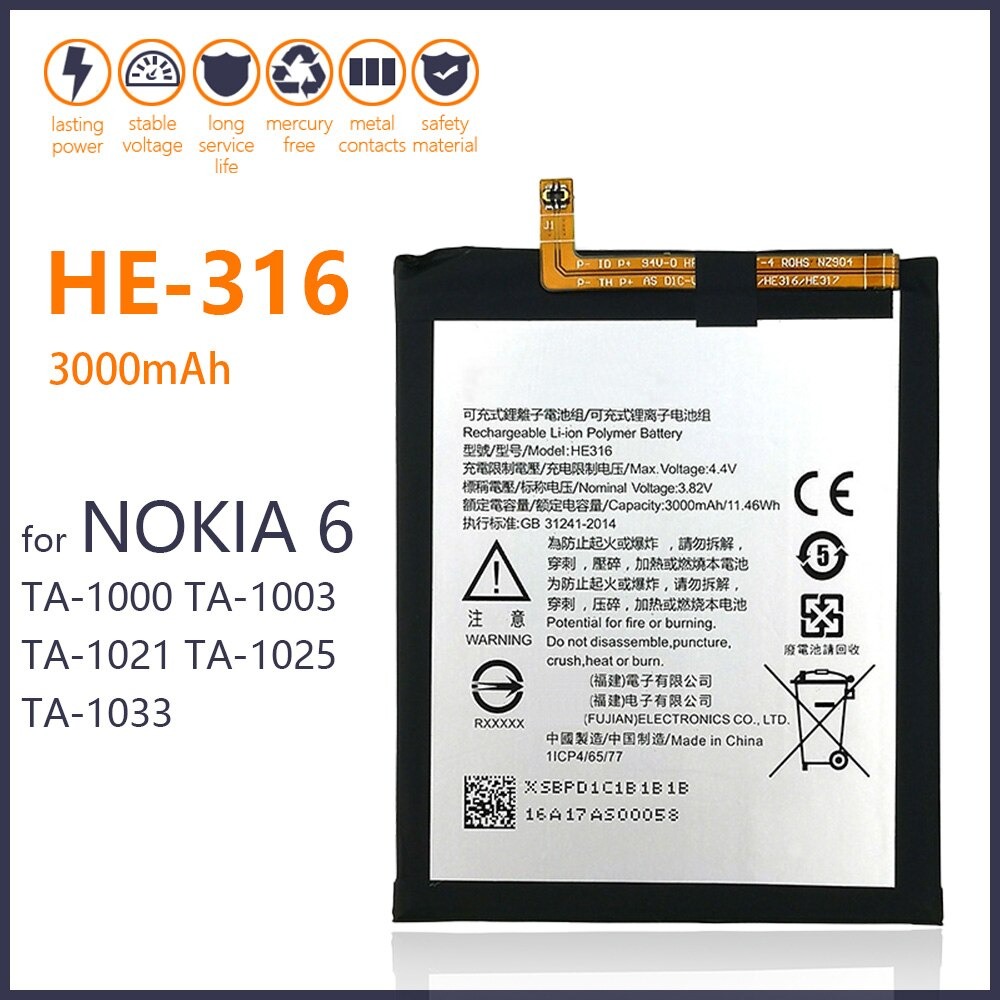 แบตเตอรี่ Nokia 6 N6 TA-1000 TA-1003 TA-1021 HE316 3000MAh - PK BATTERY ...