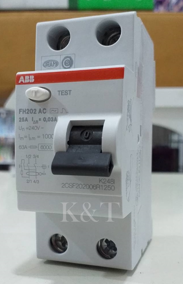เซอร์กิตเบรกเกอร์กันดูด ยี่ห้อ ABB 2P 25A ABB ELCB RCCB,FH202 AC-25/0,03 2CSF202006R1250 - K&T ...