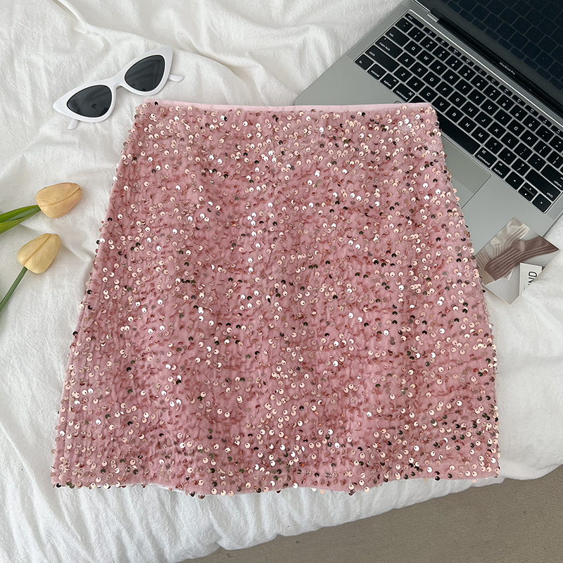 Sequin Halfskirt High Waist Short Skirt A line Skirt Wrapped Hip Skirt for Women AIXIN | Lazada ...