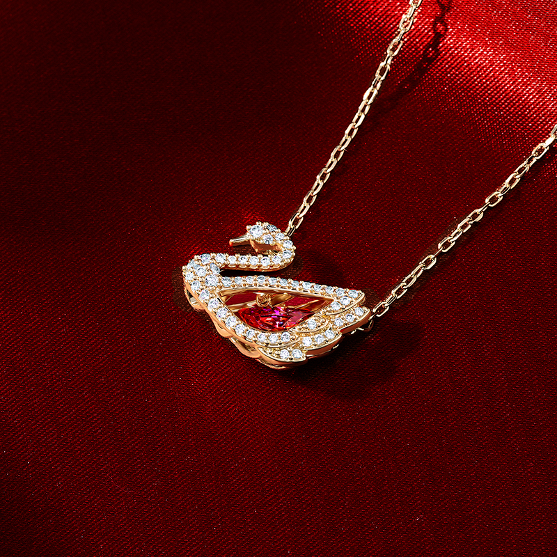 2021 Authentic Swarovski สร้อยคอ Blue and Red Swan DANCING SWAN ...