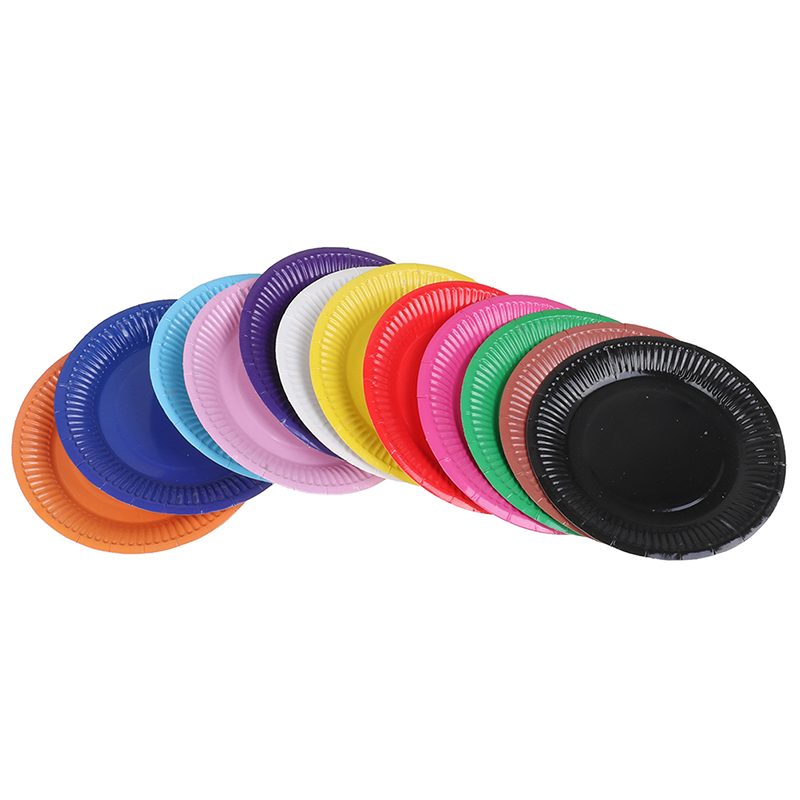 Warm Light QY 10pcs Disposable Paper Plates Solid Color Fruit Cake Tray ...