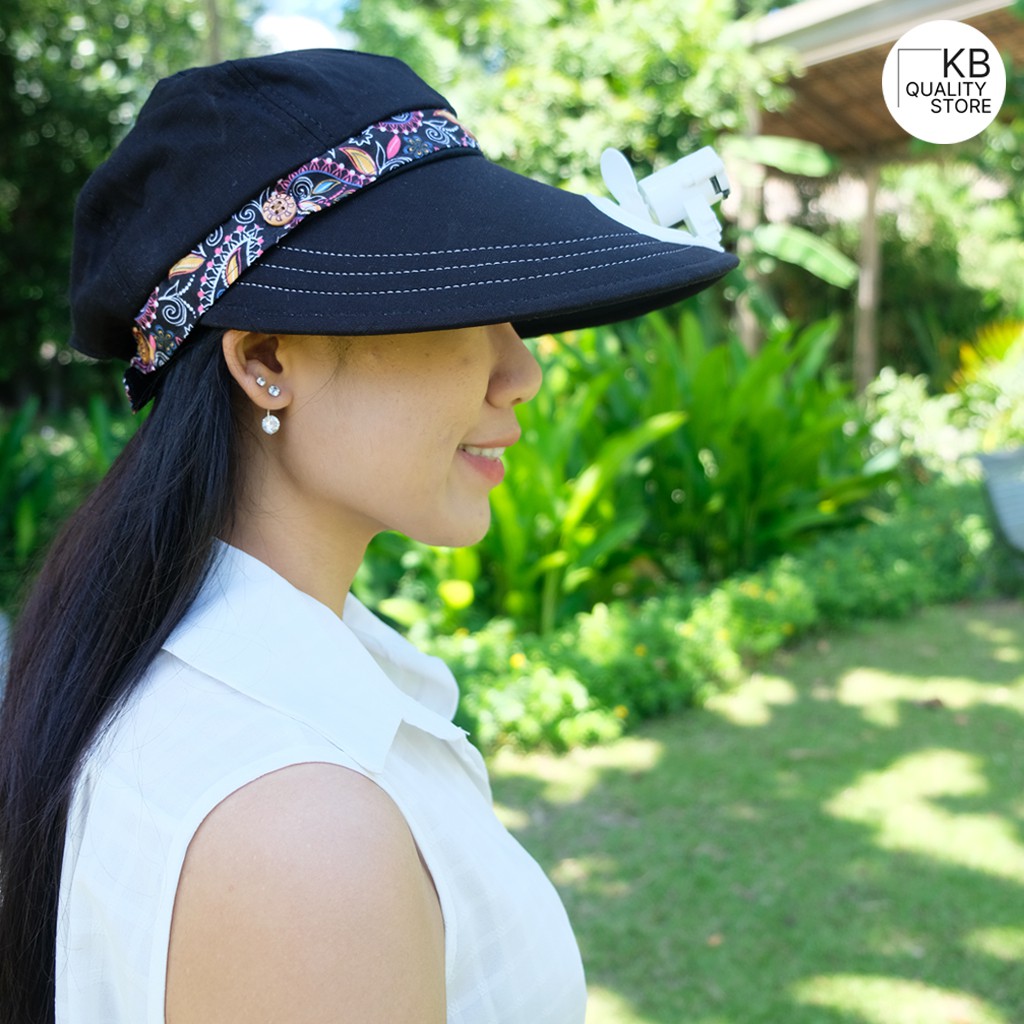 PLK4 หมวก หมวกปีกกว้าง ติดพัดลม ลายสวย เย็นได้ทุกที่ [แถมสายชาร์ต, ถุง ...