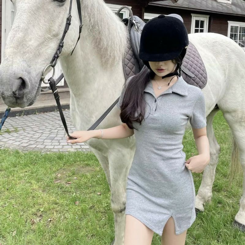 Zero shop????พร้อมส่ง???? (Zero-28068) ชุดเดรส ไหมพรมผ้าร่องคอปกใส่สบาย ดีเทลปลายแหวกเซ็กซี่เบาๆ ...