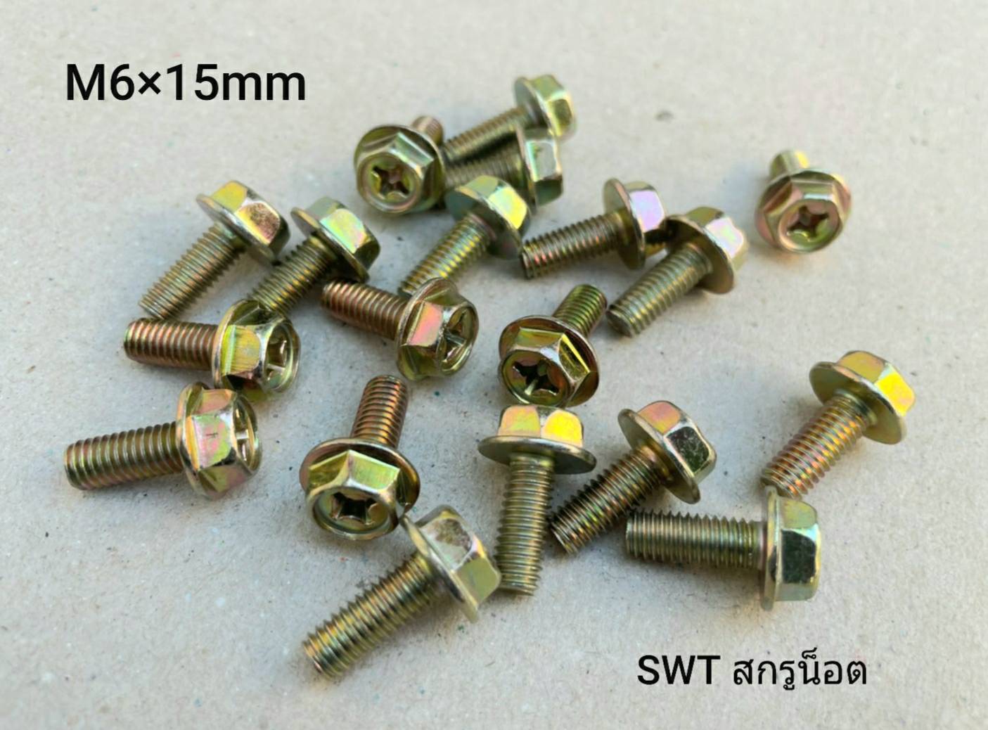 สกรูน็อตหัวติดแหวน HW M6x15 สีรุ้ง (ราคาต่อแพ็ค 50 ตัว) ขนาด HW M6x15mm ...