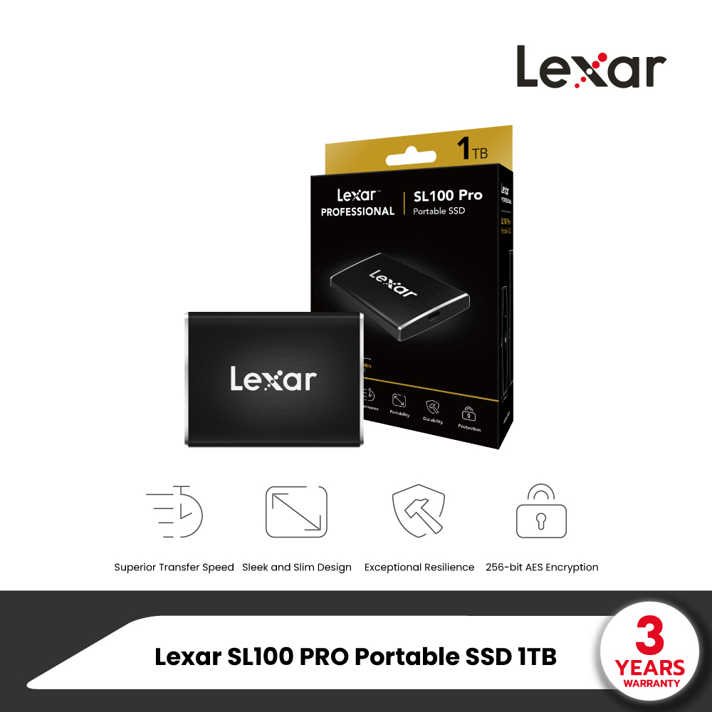 Lexar SL100 PRO Portable SSD เอสเอสดีขนาดกพา ทำจากวัสดุที่ทนทาน สามารถ ...