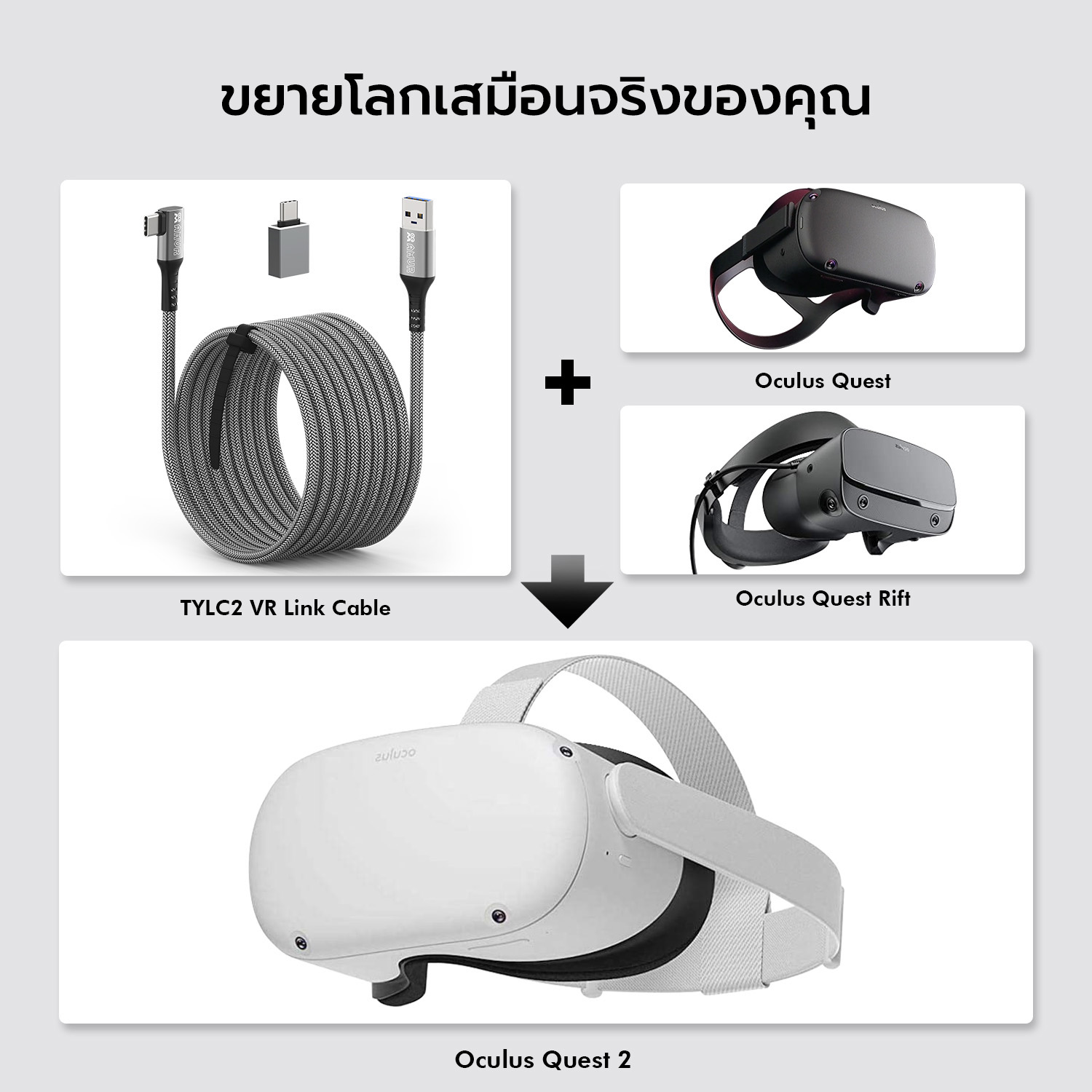 AMVR สายต่อแว่น VR ยาว 5เมตร ใช้ได้กับรุ่น Oculus Quest Quest 2Pico Neo2Neo3pico 4 - AMVR - ThaiPick