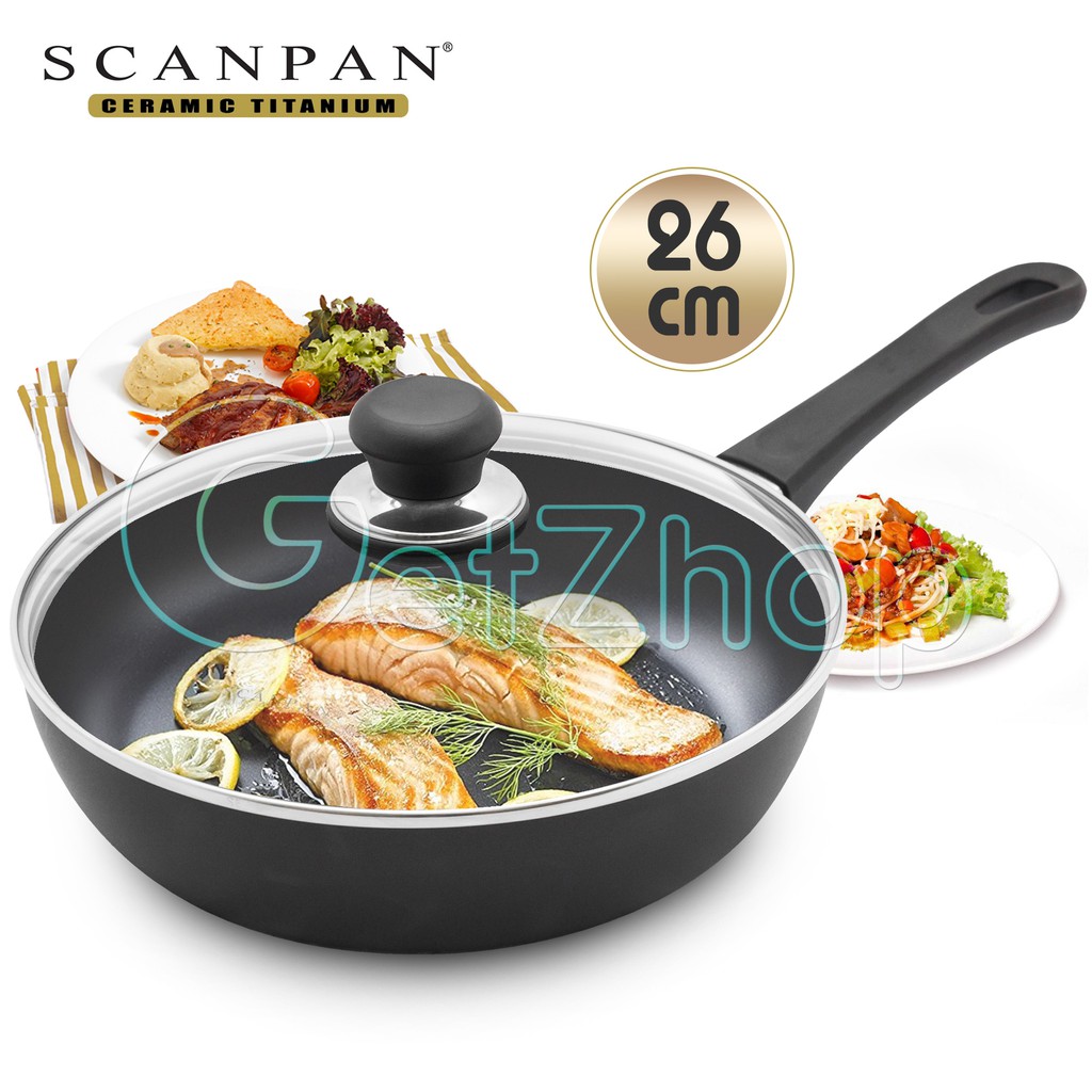 SCANPAN กระทะอลูมิเนียม ก้นแบน 26 cm. พร้อมฝาแก้ว / Pan With Glass Lid ...