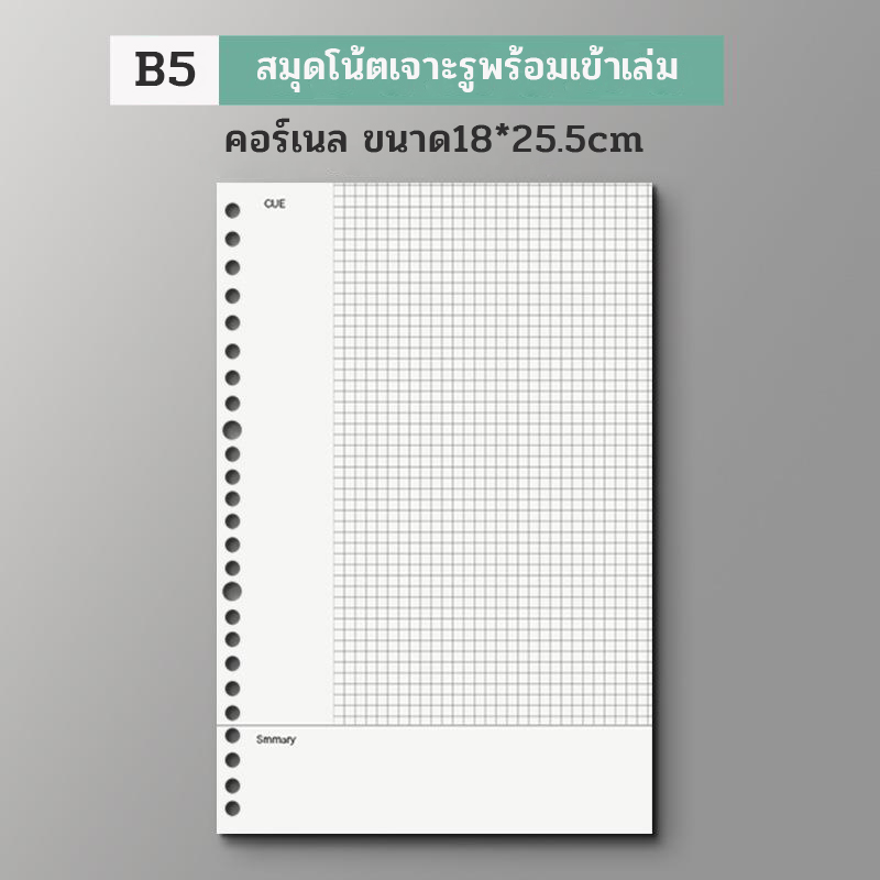 สมุดโน้ตจดบันทึก กระดาษรีฟิว ไส้เติมสมุดA5,B5 ตารางสมุดโน๊ต กระดาษมีรู ...