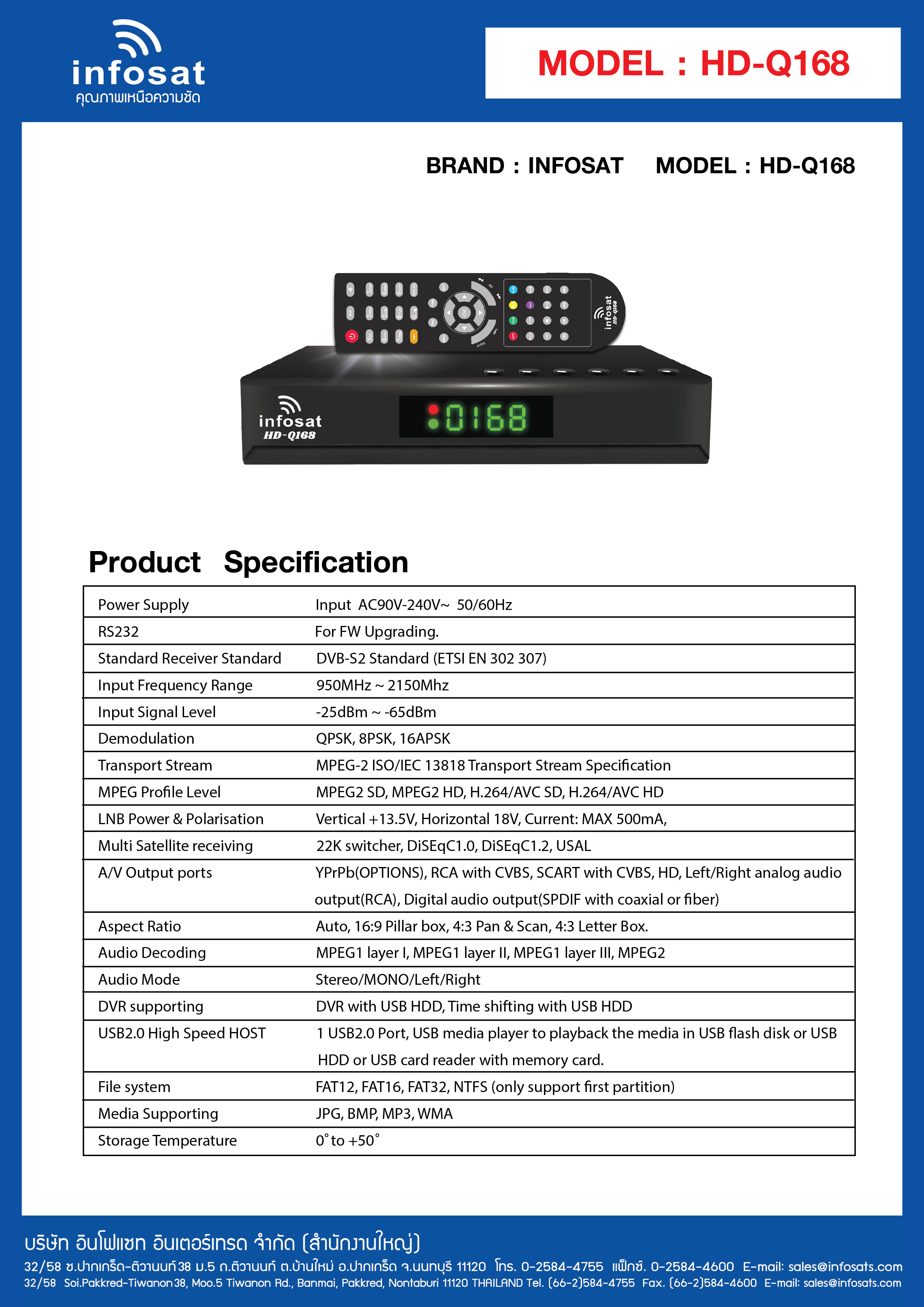 INFOSAT HD-Q168 Internet Kit (มีช่องM3U) กล่องดาวเทียม Wi-Fi LAN ...