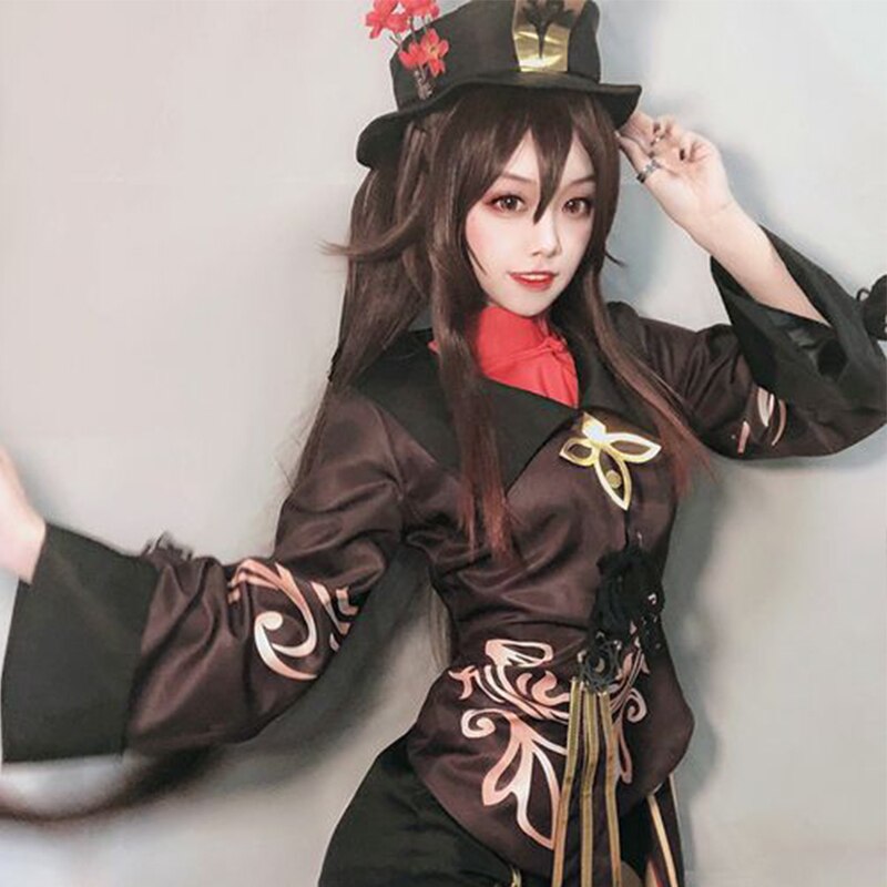Genshin Impact Hu Tao Costume Wig Halloween Cosplay Anime Game Costume ...