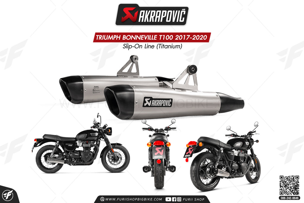 ท่อแต่ง Akrapovic Exhaust Slip-On Line (Titanium) TRIUMPH BONNEVILLE T100 2017-2020 - Furii shop ...