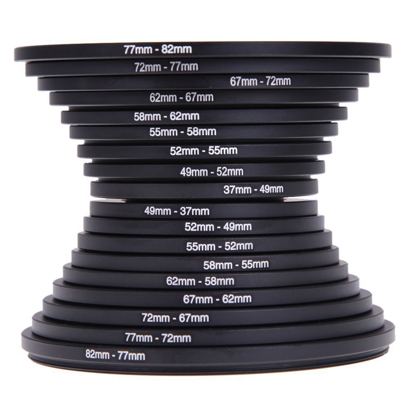 18Pcs 37-82mm 82-37mm Lens Step Up Down Ring Filter for Canon for Nikon ...
