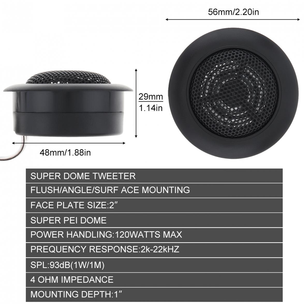 2pcs 120W High Efficiency Mini Dome Tweeter Speaker 12V Loudspeaker ...