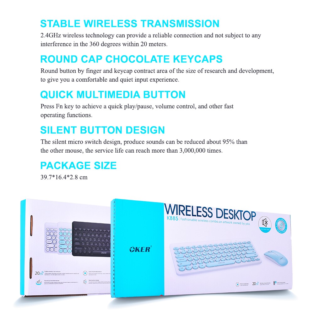 แท้100 OKER K885 WIRELESS DESKTOP ชุดคีบอร์ดเมาส์ไร้สาย Comboset เม้าส์ ...