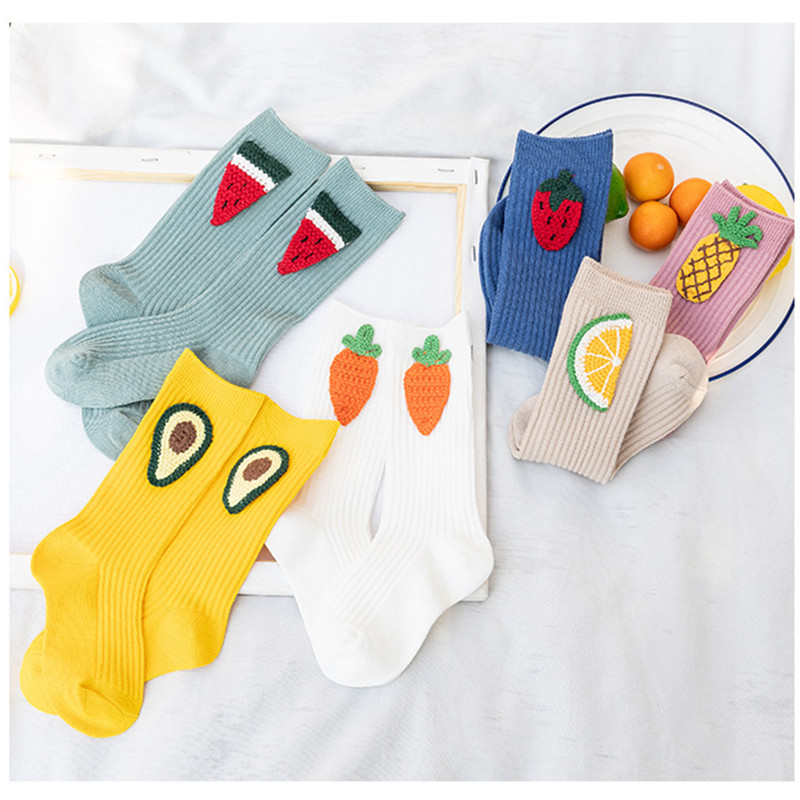 Children Cute Cotton Socks Avocado Lemon Watermelon Fruit Printed Long ...