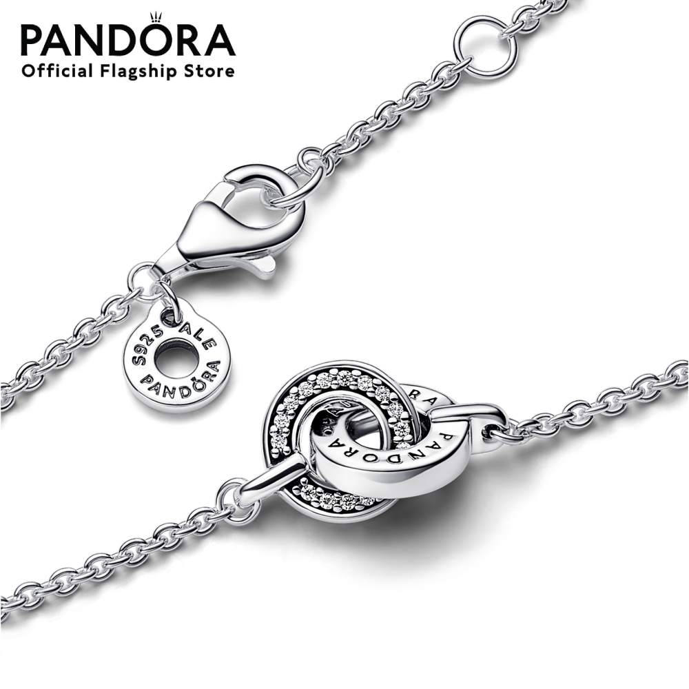 Pandora logo intertwined circle sterling silver bracelet with clear ...