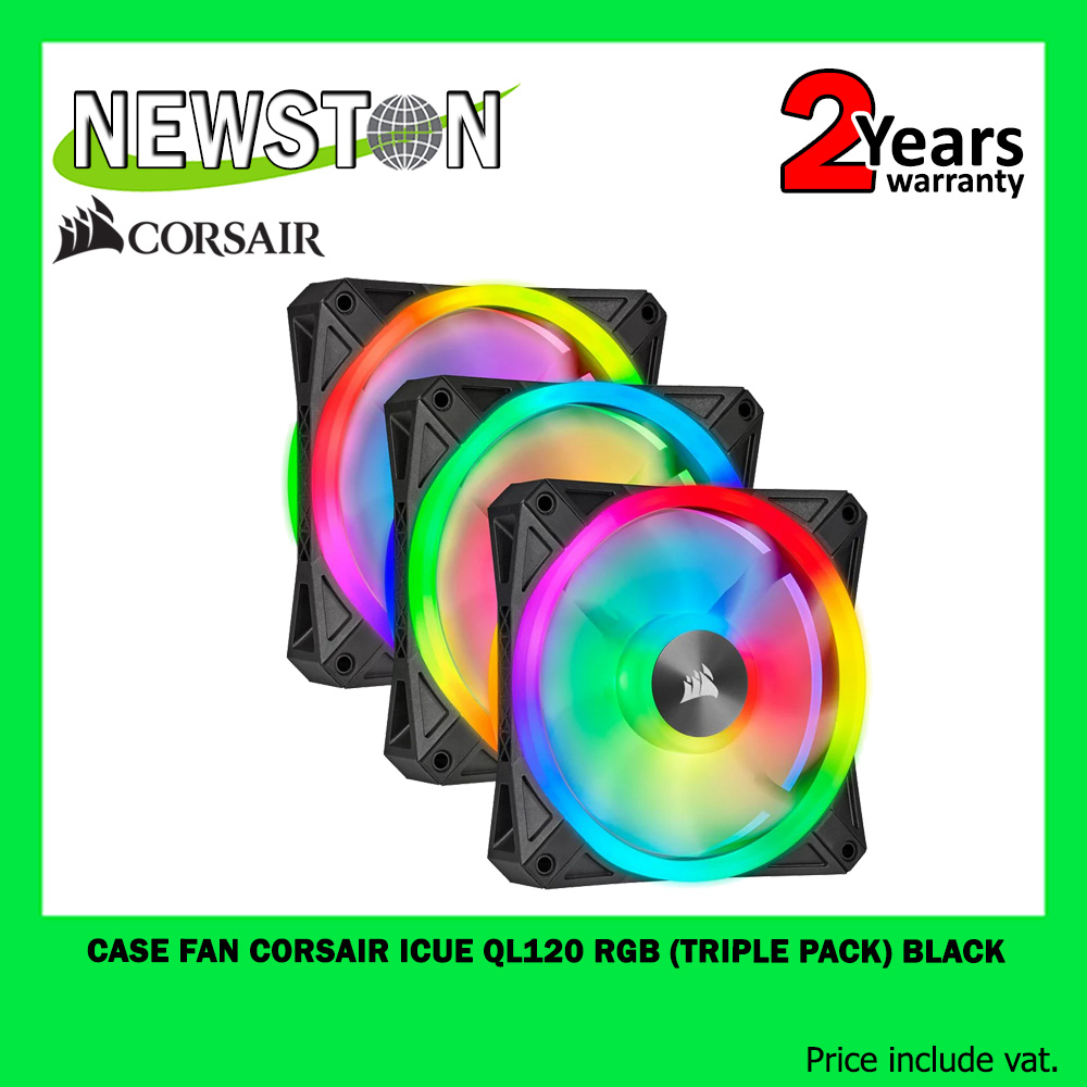 พัดลมระบายความร้อน CORSAIR ICUE QL120 RGB 120MM PWM BLACK TRIPLE PACK ...