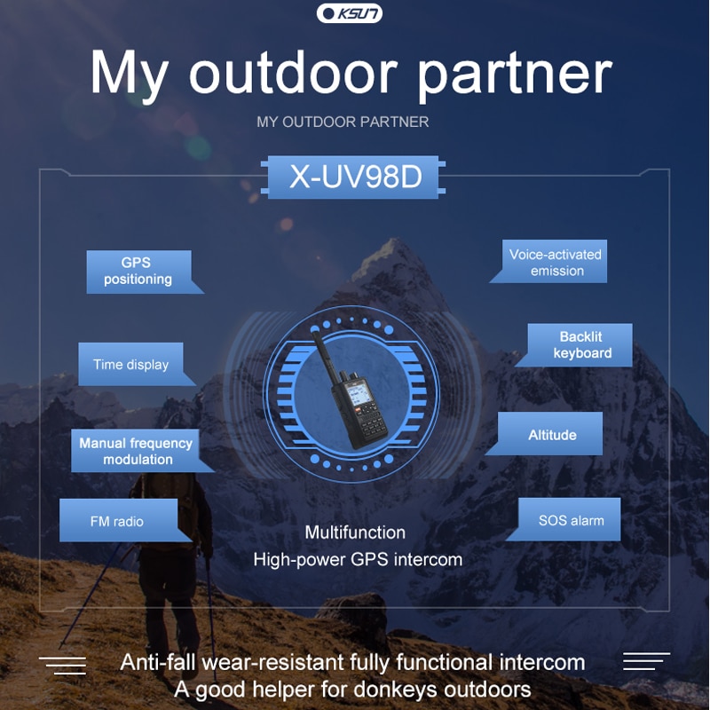 KSUN UV98D GPS Walkie Talkie Six Bands Frequency 999CH CTCSS DTMF VOX SOS 10km Two Way Radio ...