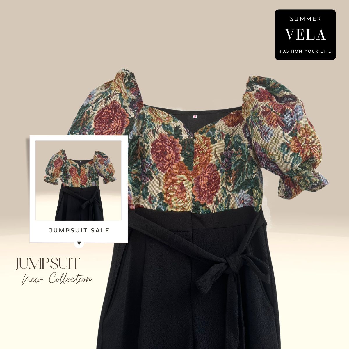 Vela Jumpsuit JL49 จั๊มสูทผู้หญิง จั้มสูทออกงาน ผ้าทอฝรั่งเศษ (M36-38) จั้มสูทขายาว ชุดใส่ไปงาน ...