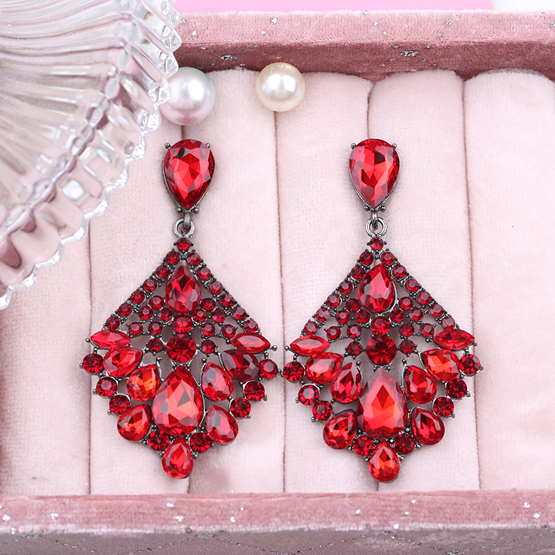 VEYO Luxury Rhinestone Crystal Drop Earrings Red Color Bridal Big ...
