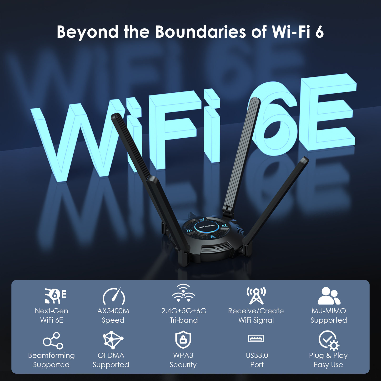 WAVLINK USB WiFi Adapter for PC, AX5400 Tri-band 2.4/5/6GHz Wireless ...