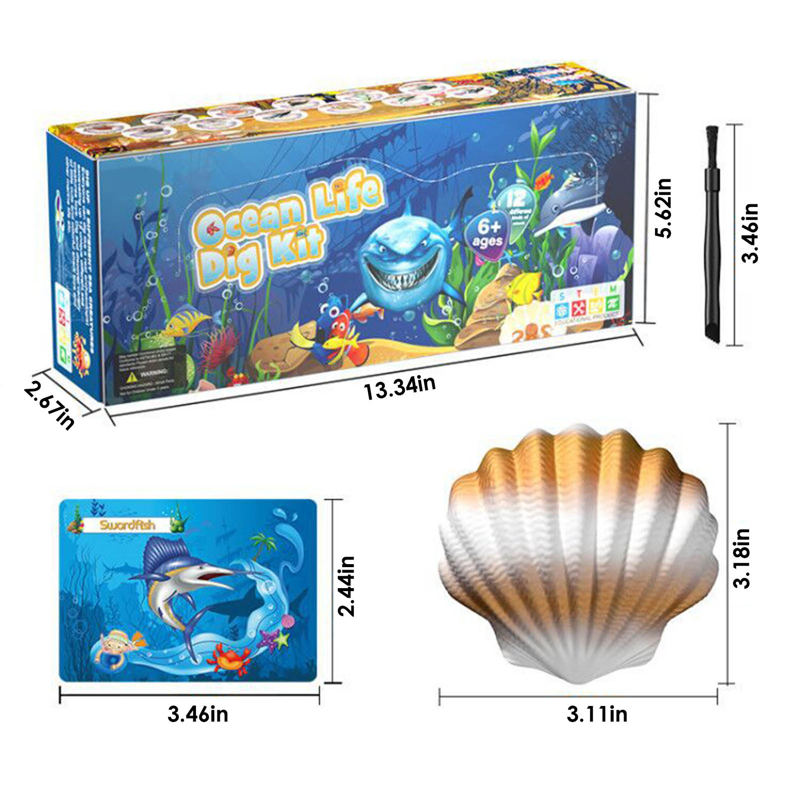 12 PCS Sea Animals Dig Kit For Kids Ocean Life Bath Toys Figures Party ...