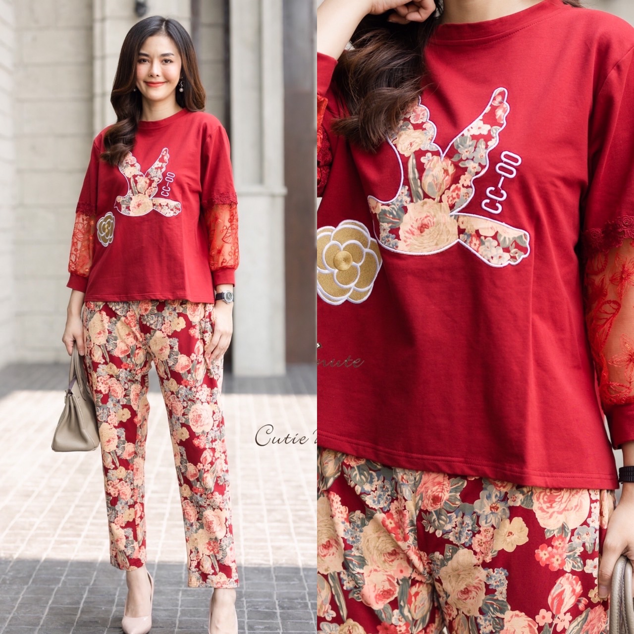 Setผ้ายืดSpendex เกาหลีเกรดพรีเมียม ผ้าดีมากค่ะ งานปักนกแบรนด์ ปัก ...