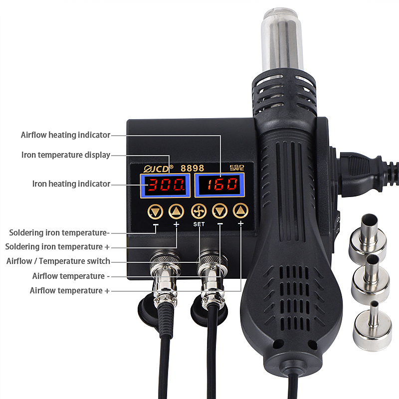 JCD 2 in 1 8898 Soldering Station 750W LCD Display Rework Welding Station for Cell-phone BGA SMD ...