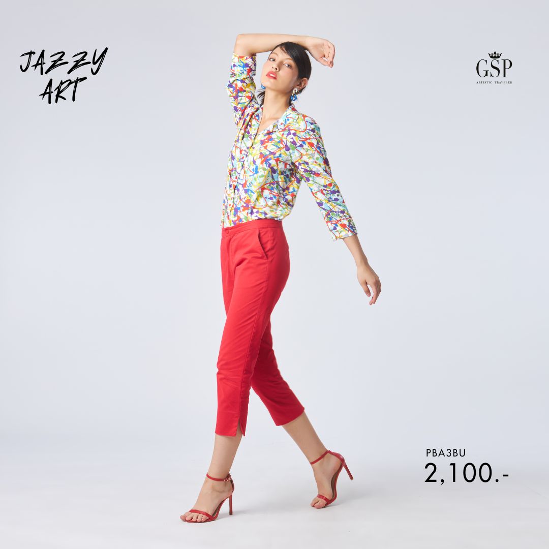 GSP Womans shirt Jazzy Art เสื้อเชิ้ตผู้หญิง แขนสามส่วน สีสดใส PBA3BU - A'MAZE - ThaiPick