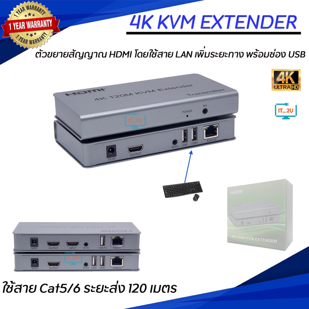 HDMI KVM Extender/4K Cat5e/6e 120M+USB(PC052) ,Extender 4K Cat5e/6e ...