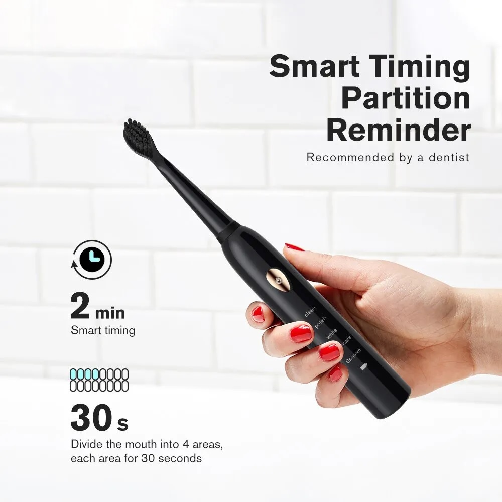 Powerful Ultrasonic Sonic Electric Toothbrush USB Charge Rechargeable ...