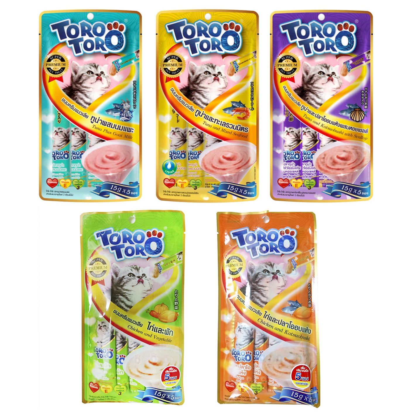 TORO TORO Cat Snack โทโร่ โทโร่ แมวเลีย ขนมแมวเลีย 15g x 5 ซอง ( 1 ห่อ ...