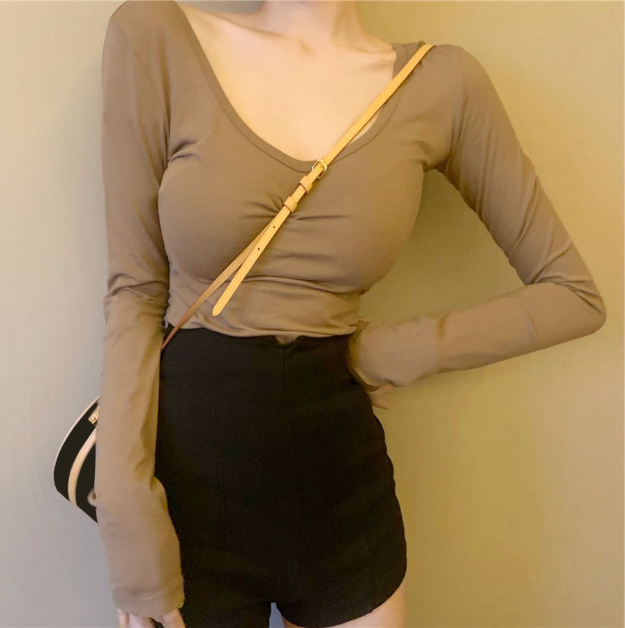 BG World เสื้อยืดคอกลมสีทึบเปิดหลังเซ็กซี่ BG077 | Lazada.co.th