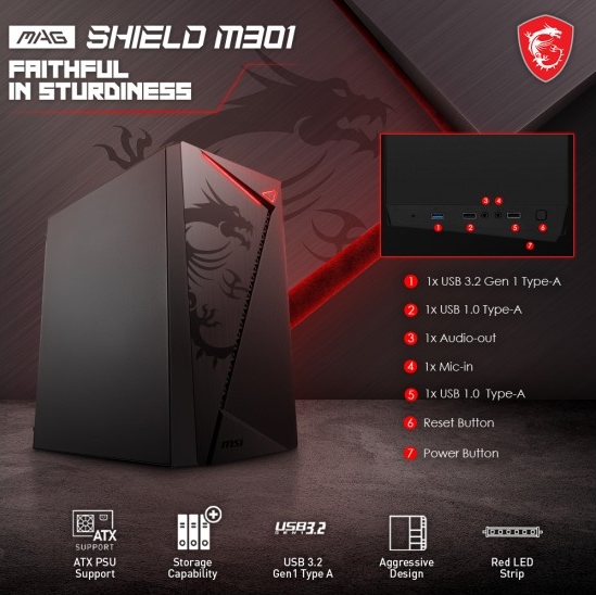 MSI MAG SHIELD M301 Computer Case รองรับ ATX PSU (เคสคอมพิวเตอร์) การ ...