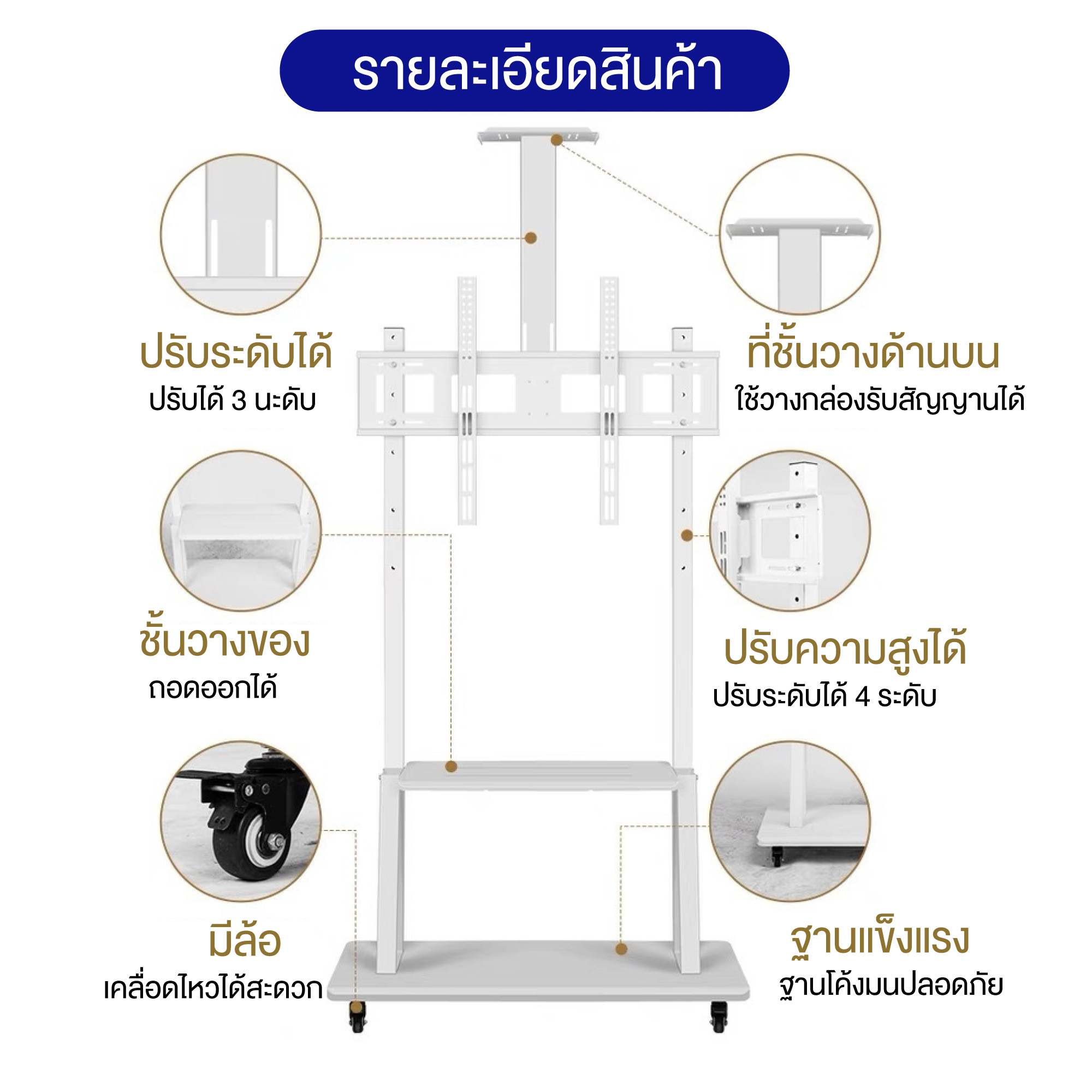 Elife ขาแขวนทีวีตั้งพื้น มีล้อเลื่อน ขาตั้งทีวีขนาด 32-43-50-65 75นิ้ว ...