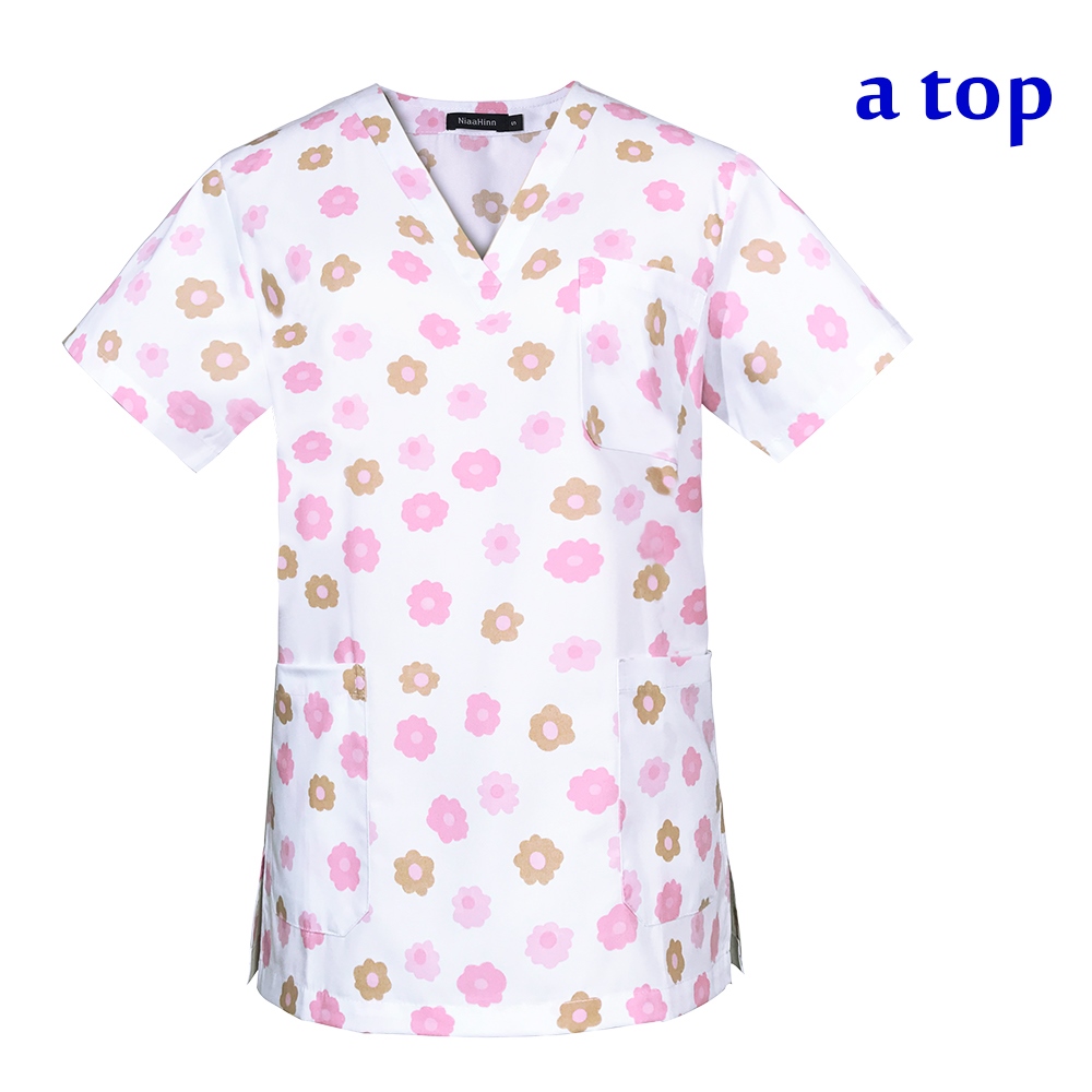 Short Sleeved V neck Uniform Solid Color Nursing Scrubs Tops Beauty ...