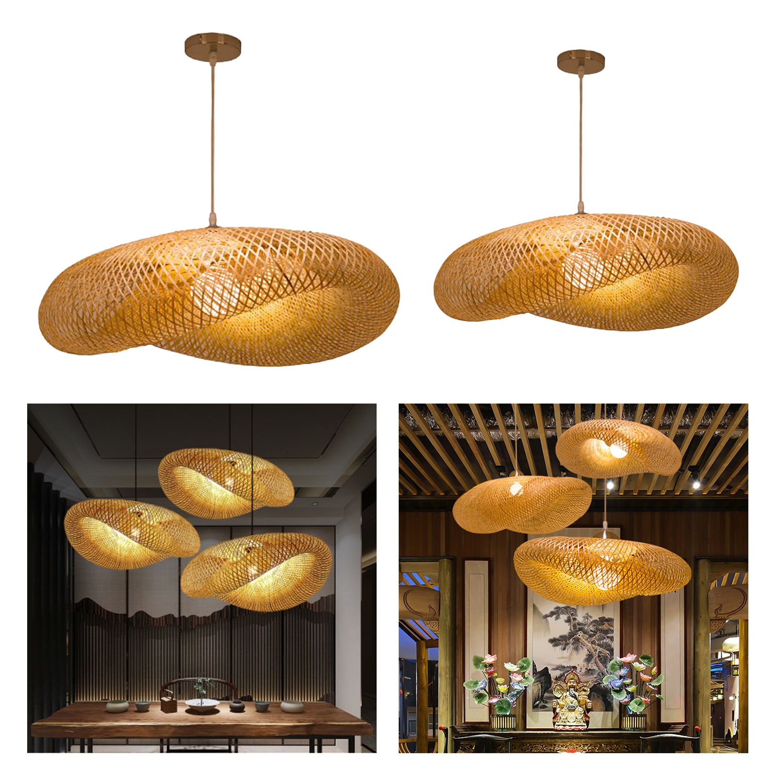 Restaurants Woven Bamboo Pendant Lamp Shade Japanese Chandelier Light ...