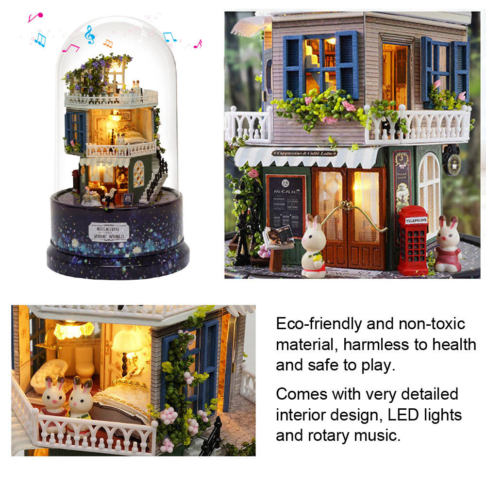 Rotating Music Dollhouse หมุนเพลงDIYบ้านตุ๊กตาลูกบอลแก้วโมเดลจากไม้มินิ ...