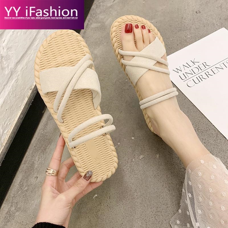 YY iFsahion TIKTOK ↂ☌ 2020 summer sandals slippers female suede wearing ...