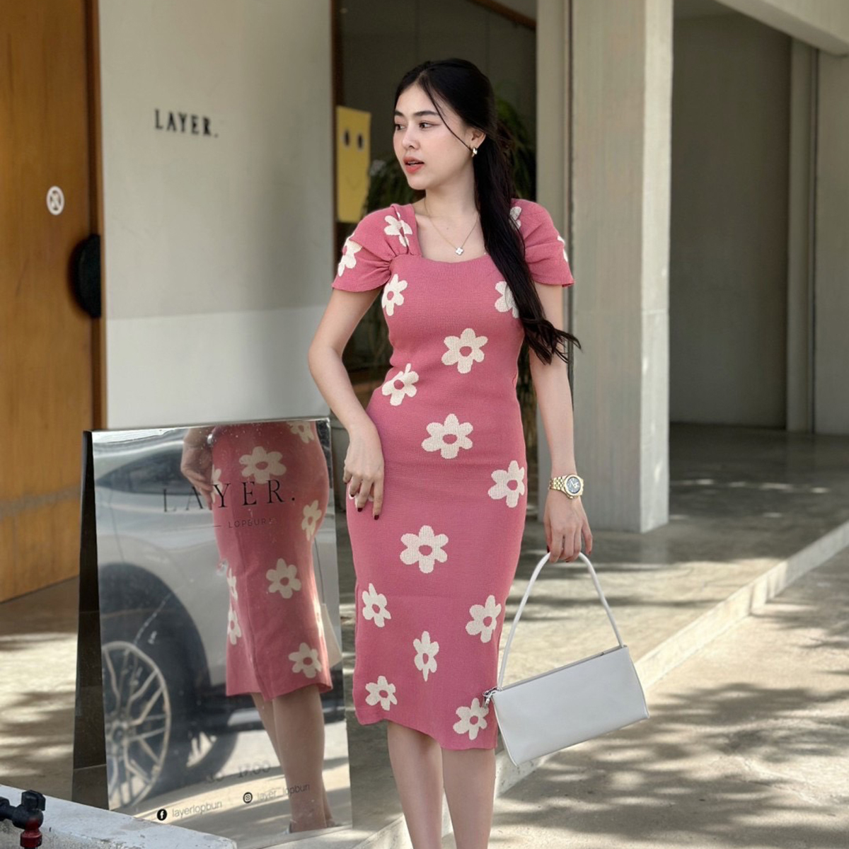 🌈MesubShop🌈แม๊กซี่เดรส ผ้าไหมพรม แต่งแขนตุ๊กตา 🌸 ทอลายดอกไม้ ใส่ออกงานได้ ทรงคอเหลี่ยม พร้อมส่ง ...