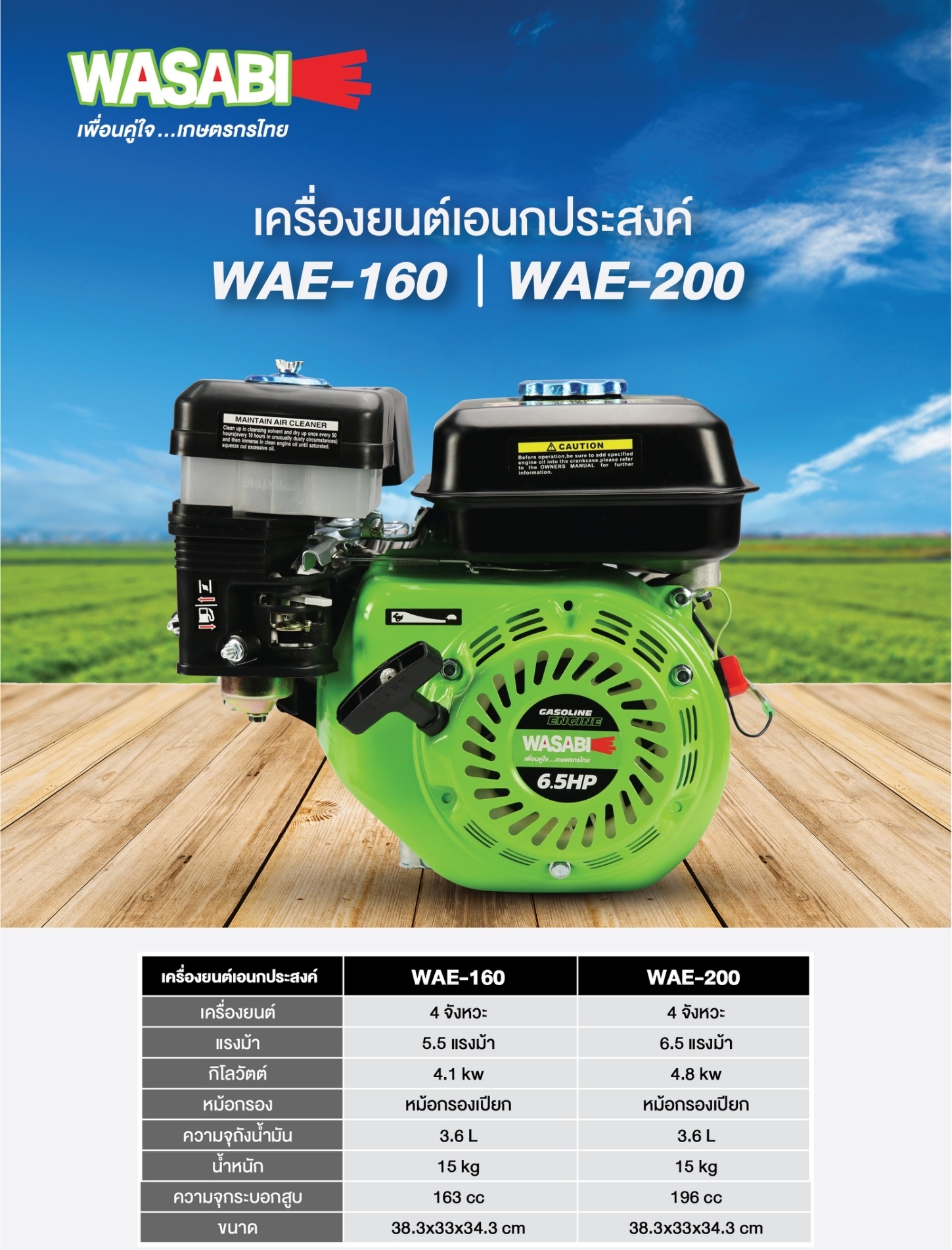 [พร้อมส่ง] WAE-200 เครื่องยนต์เบนซิล 6.5HP เครื่อง 4 จังหวะ WASABI ...