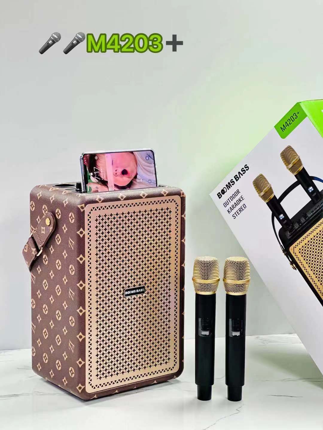 ลำโพงบลูทูธ BOOMSBASS M4203 แถมฟรีไมค์ไร้สาย2ตัว ลำโพงดีไซน์เรียบหรู มี ...