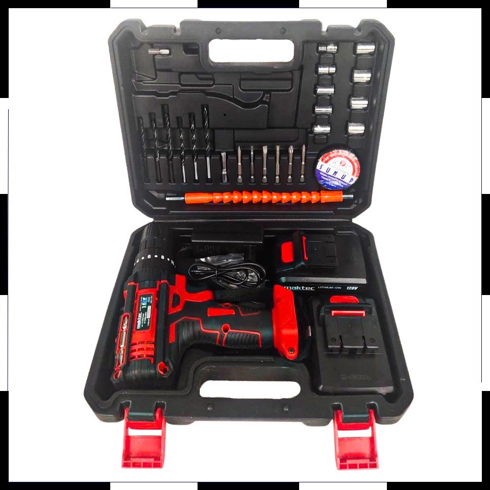 MAKTEC สว่านไร้สาย 128V 3ระบบ เจาะเหล็ก เจาะคอนกรีต ขันน็อตสกรู เจาะกระแทกได้ พร้อมอุปกรณ์ (งาน ...