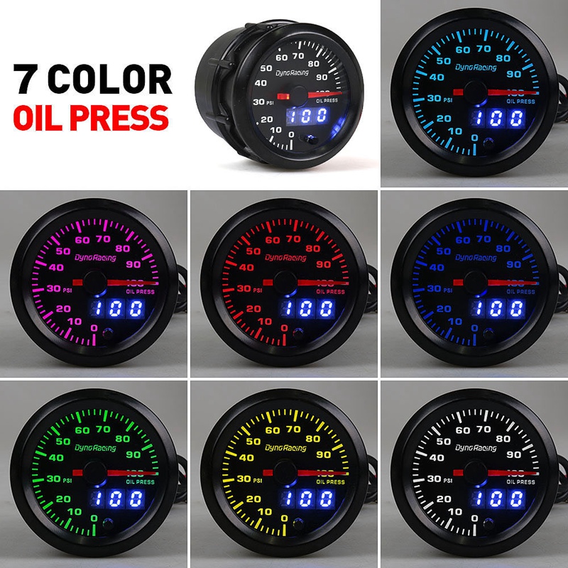 Dyno Racing 2 Inch 52mm Digital Pointer 7 Color LED 0-100 Psi Oil ...