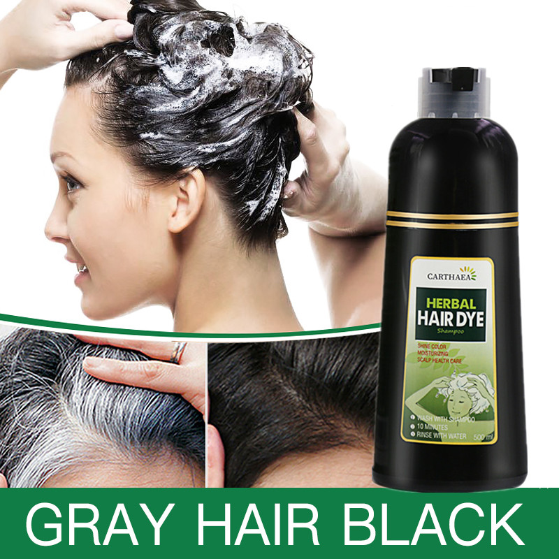 Carthaea Herbal Hair Dye Shampoo Black แชมพูเปลี่ยนสีผม สีดำ 500 ml. คา ...
