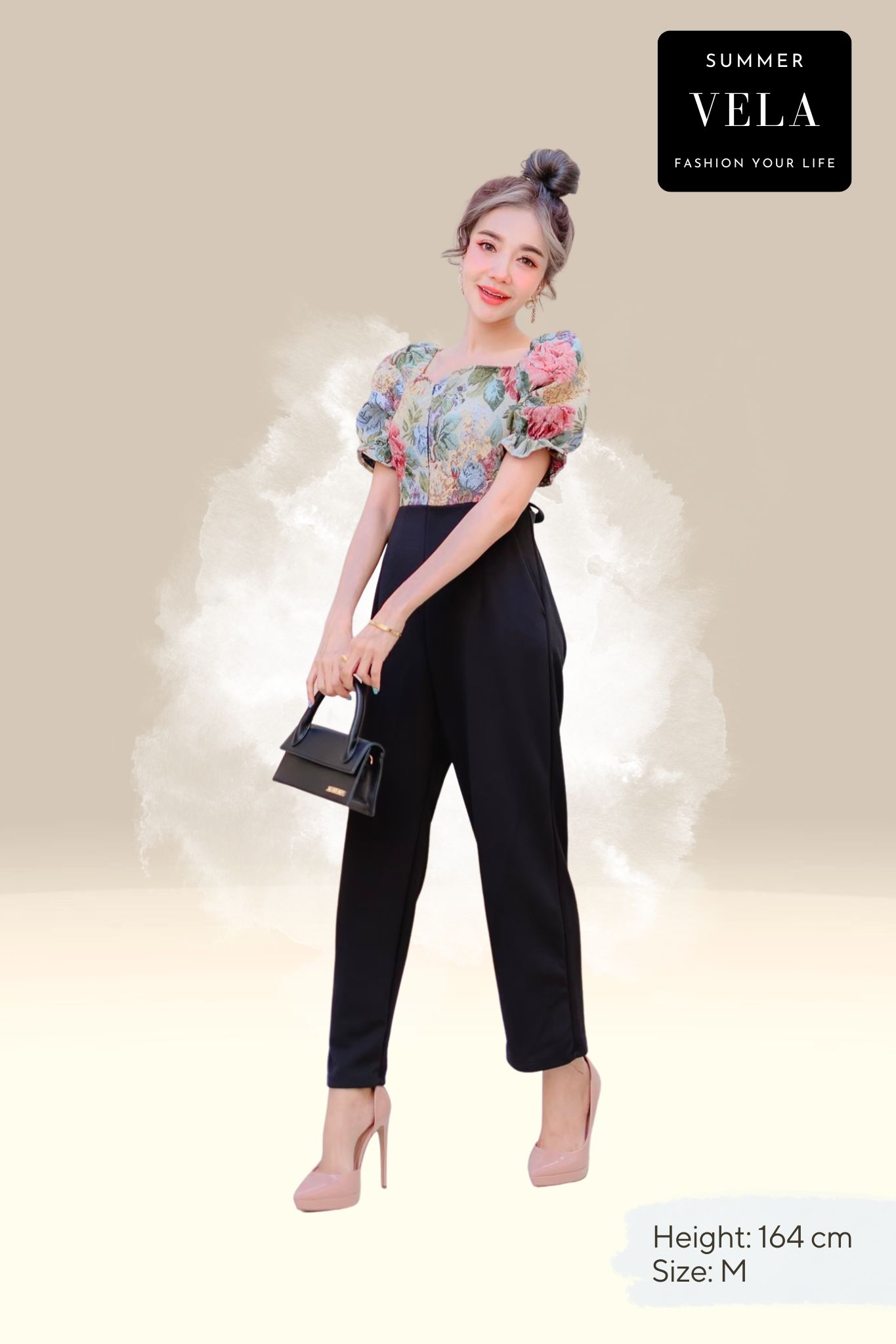 Vela Jumpsuit JL49 จั๊มสูทผู้หญิง จั้มสูทออกงาน ผ้าทอฝรั่งเศษ (M36-38) จั้มสูทขายาว ชุดใส่ไปงาน ...