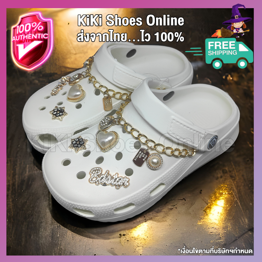 KiKi Shoes - รองเท้าแตะ หัวโต เสริมส้น พื้นสูง สไตล์ คร็อก งานเพชรวิบวับ อะไหล่เยอะมาก สายแฟ สาย ...