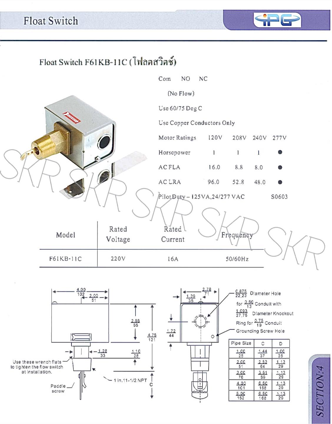 สวิทช์ใบพาย คุณาพสูง ขนาด 1 นิ้ว IPG Water Flow Switch รุ่น F61KB-11C ...